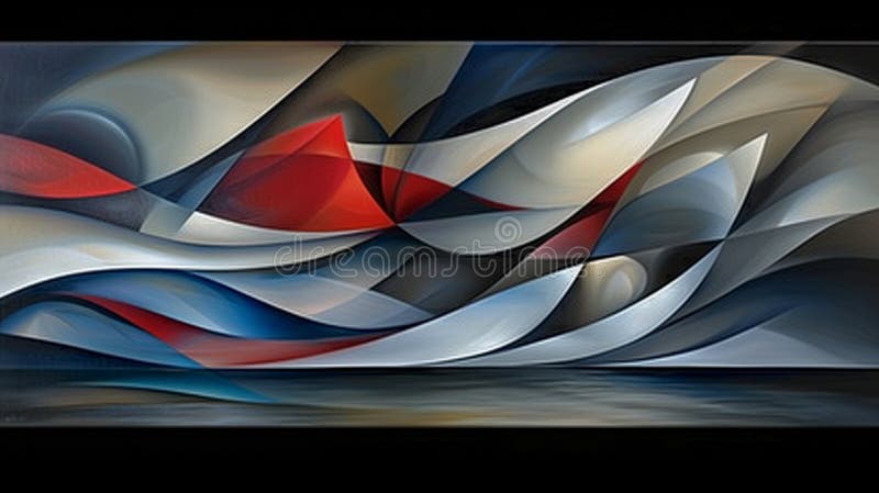 Abstract Flowing Shapes in Red, Blue, and Gray Tones Stock Illustration ...