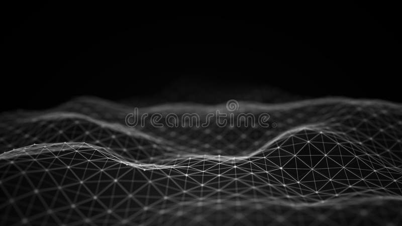 Abstract Flowing Smooth Plexus Fractal Waves Background. Grid, Mesh of Dots and Lines. Big Data ...