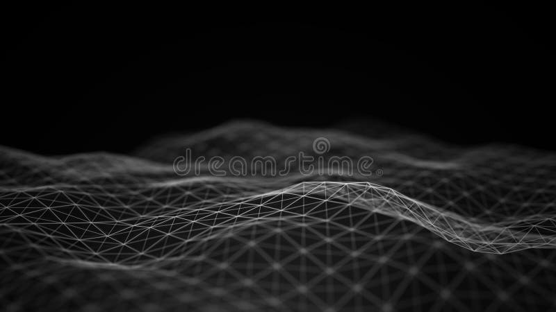 Abstract Flowing Smooth Plexus Fractal Waves Background. Grid, Mesh of Dots and Lines. Big Data ...