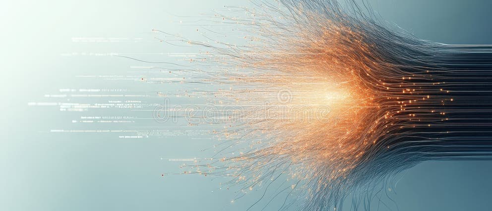 Abstract Flowing Threads Converging Toward Bright Center. Data Streams ...