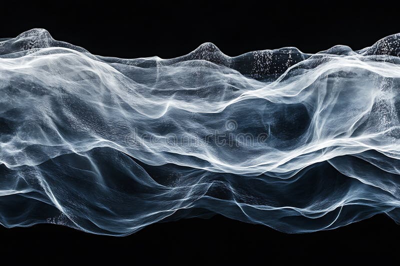 Abstract Flowing Translucent Fabric Waves on Black Background . Stock ...