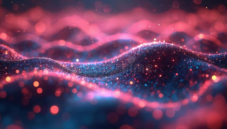 Abstract Flowing Wave Particle Dot Network Background. Neon Pink, Blue ...