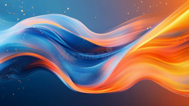 Abstract Flowing Waves in Blue and Orange, Digital Illustration. Modern ...