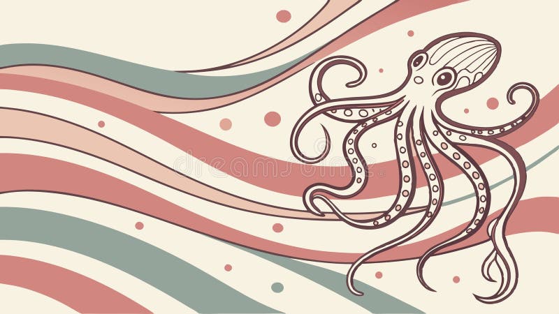 Abstract Flowing Waves with Octopus. Ocean Movement and Wildlife ...
