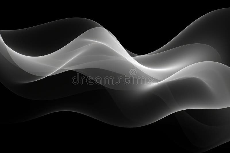 Abstract Flowing White Light Waves on Black Background Stock ...
