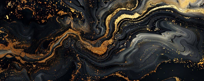 Abstract Fluid Art Background Showcasing a Mix of Gold and Black ...
