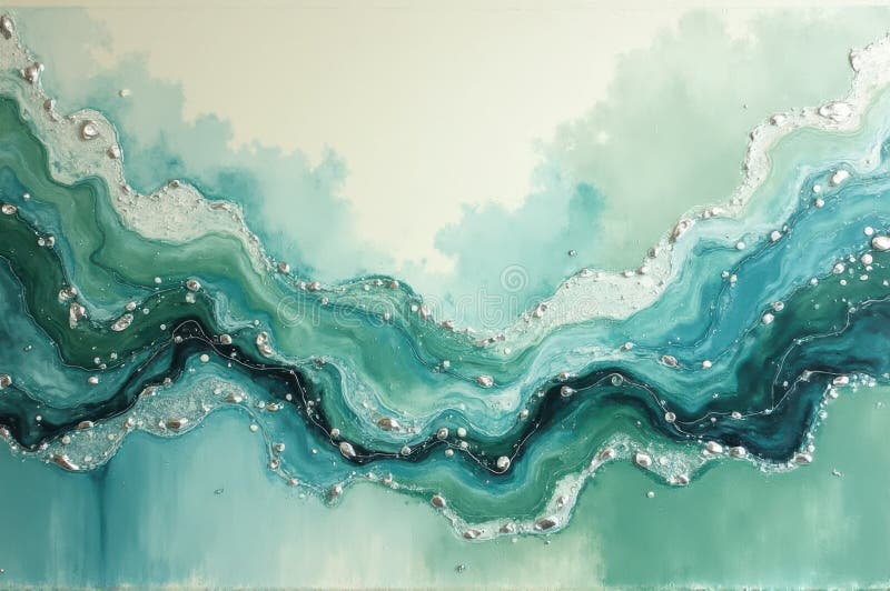 Abstract Fluid Art with Emerald and Teal Oceanic Waves Stock Photo ...