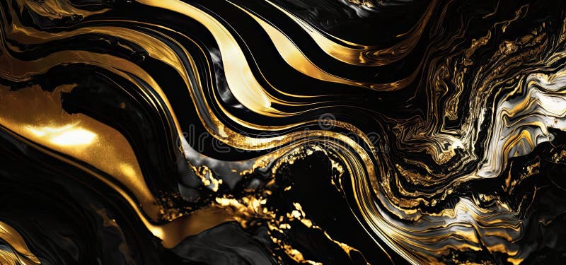 Abstract Fluid Art with Gold and Ink Texture, Generative AI Stock ...