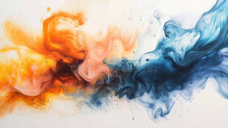 Abstract Fluid Art Painting with Blue and Orange Colors Stock ...