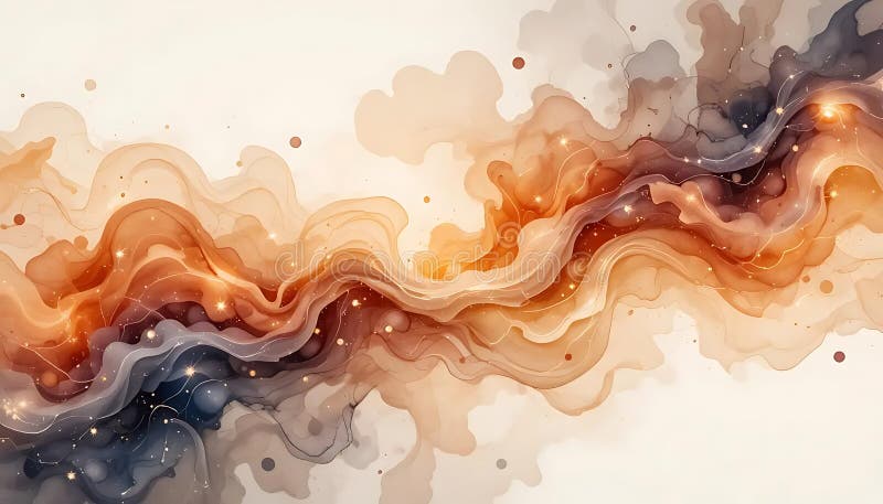 Abstract Fluid Art in Soft Earth Tones with Flowing Waves and Sparkling ...