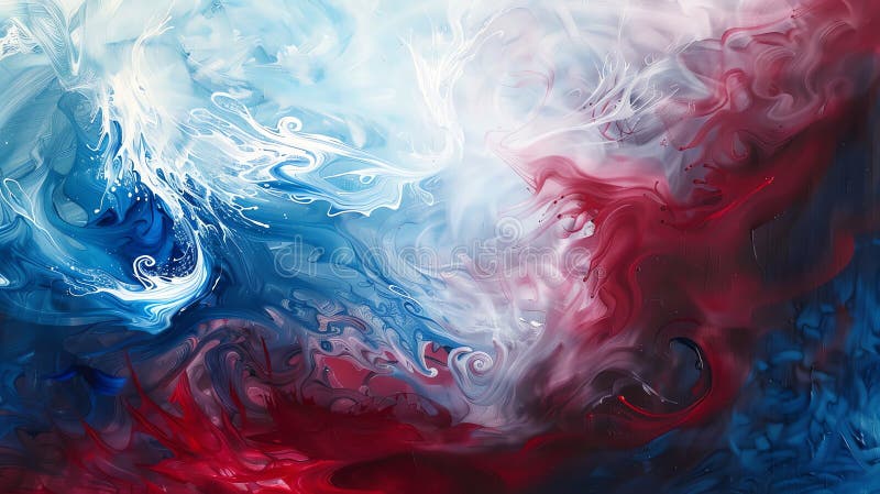 Abstract Fluid Art. a Swirl of Red, White, and Blue, Digital Background ...