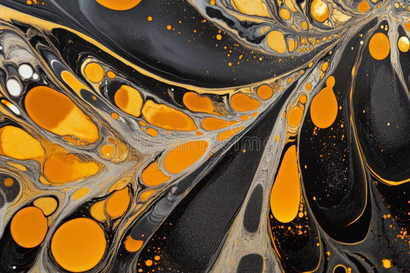 Abstract Fluid Art Texture, Bold Swirling Patterns in Black, Gold, and ...