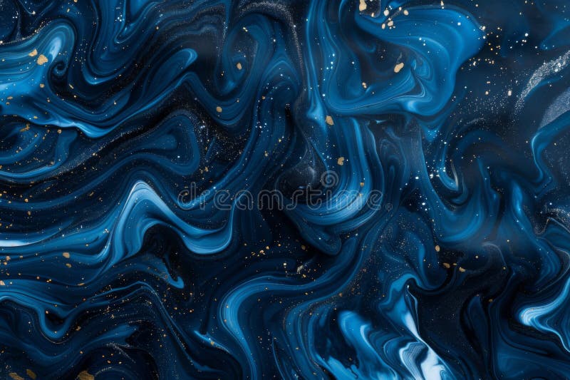 Abstract Fluid Art Texture with Swirling Blue and Gold Patterns ...