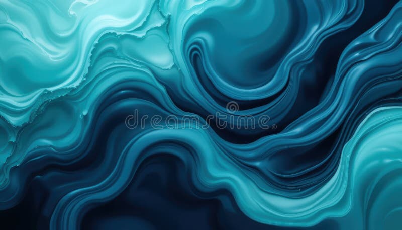 Abstract Fluid Art in Turquoise and Deep Blue Shades with Swirling ...