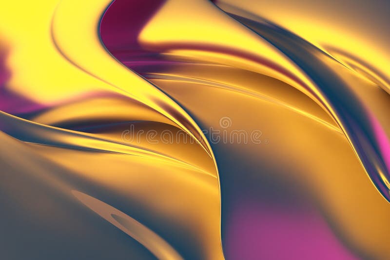 Abstract Fluid Art with Vibrant Yellow and Purple Waves. 3d Render ...