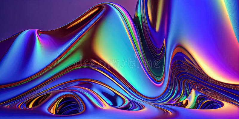 Abstract Fluid 3d Render Holographic Iridescent Neon Stock Illustration ...