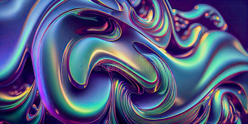 Abstract Fluid 3d Render Holographic Iridescent Neon Stock Illustration ...