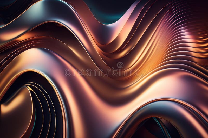 Abstract Fluid 3d Render Holographic Wave. Copper Gradient Design for ...