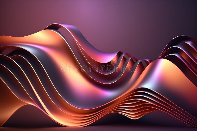 Abstract Fluid 3d Render Holographic Wave. Dark Salmon Gradient Design ...