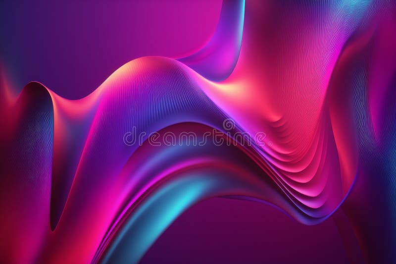 Abstract Fluid 3d Render Holographic Wave. Fuchsia Gradient Design for ...