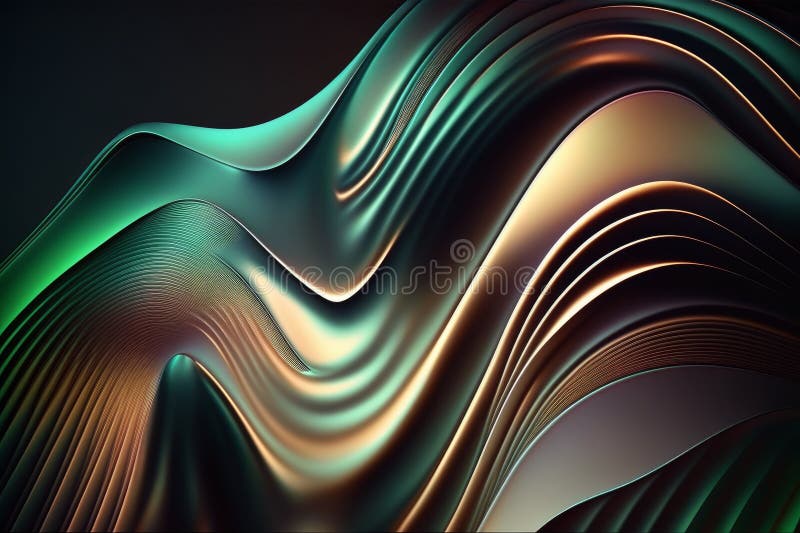 Abstract Fluid 3d Render Holographic Wave. Hunter Green Gradient Design ...