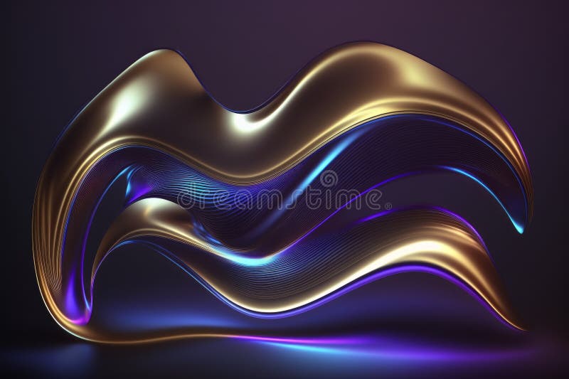 Abstract Fluid 3d Render Holographic Wave. Indigo Dye Gradient Design ...