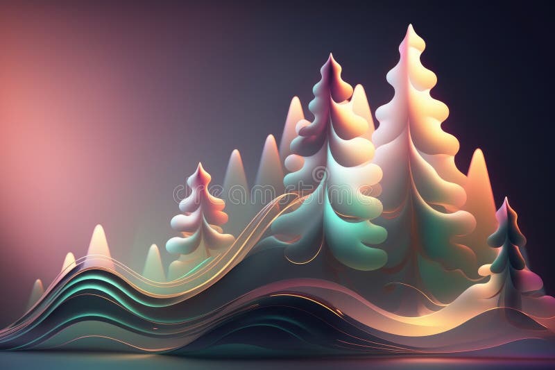 Abstract Fluid 3d Render Holographic Wave. Pine Tree Gradient Design for Banners, Backgrounds ...