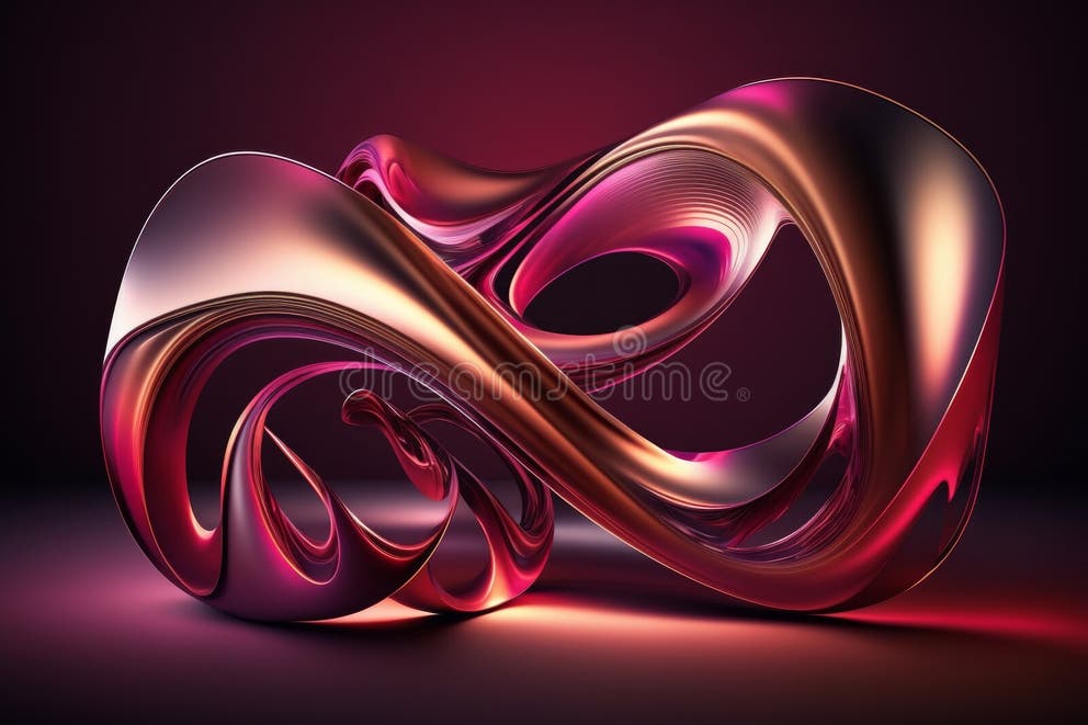Abstract Fluid 3d Render Holographic Wave. Ruby Red Gradient Design for ...