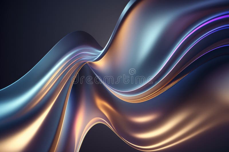 Abstract Fluid 3d Render Holographic Wave. Steel Blue Gradient Design ...