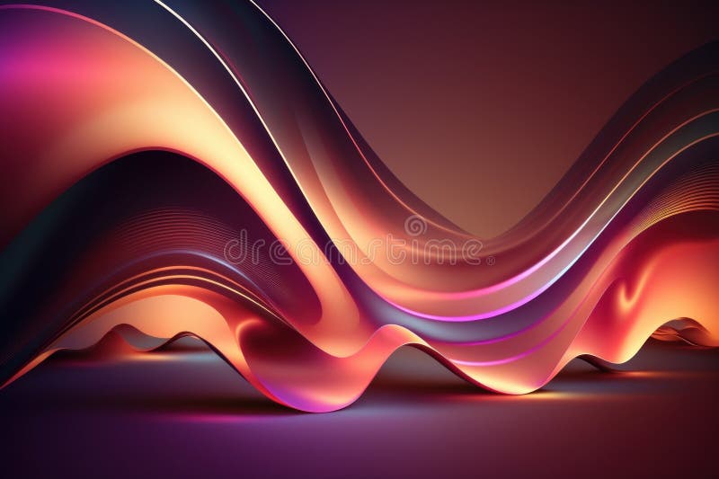 Abstract Fluid 3d Render Holographic Wave. Vermilion Gradient Design ...