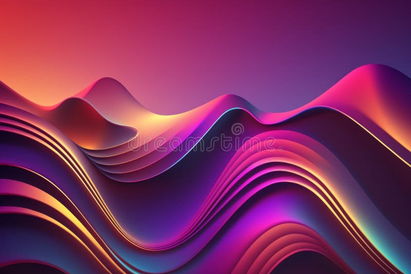 Abstract Fluid 3d Render Holographic Wave. Wild Strawberry Gradient ...