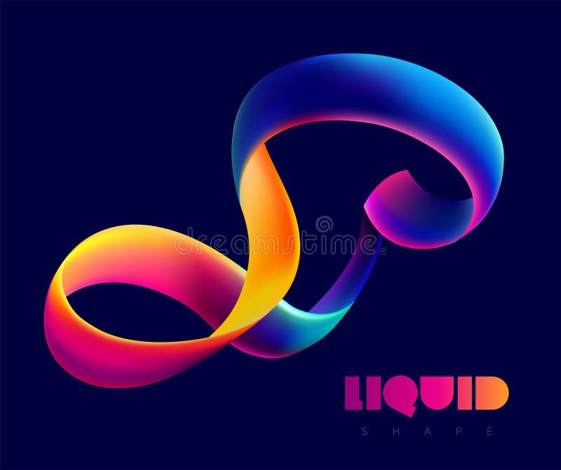 Abstract Fluid 3D Ribbon. Colorful Dynamic Shape on Dark Background ...