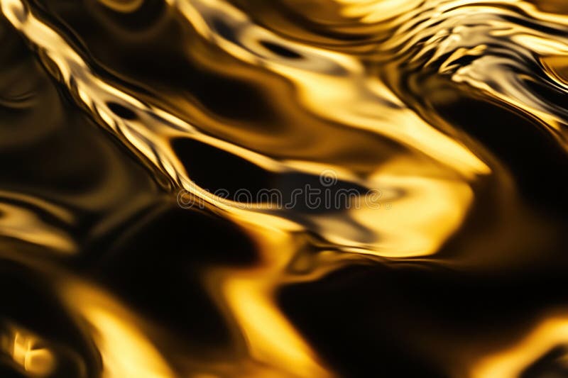 Abstract Fluid Gold Waves Reflections on Black Background Stock Image ...