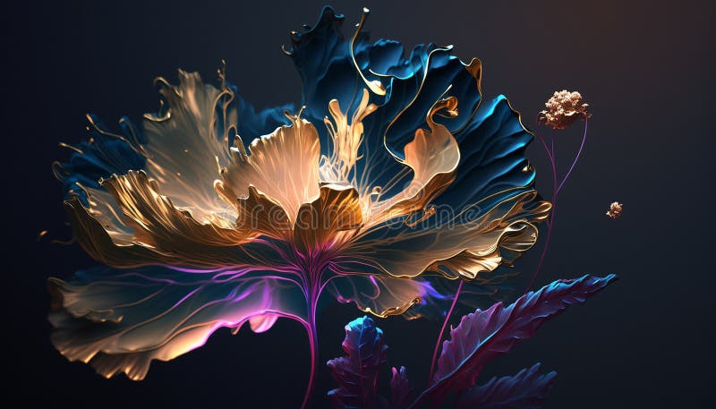 Abstract Fluid Ink Flower. Generative AI Stock Illustration ...