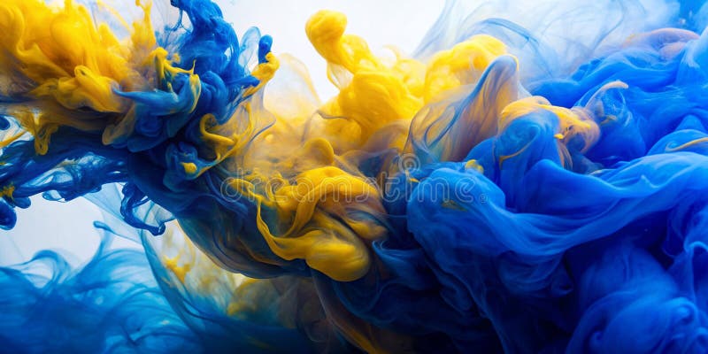 Abstract Fluid Ink Flowing Pattern Combination of Deep Blue and Yellow ...
