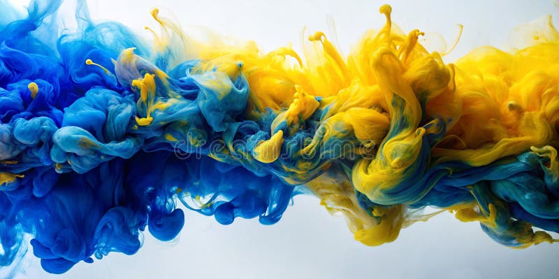 Abstract Fluid Ink Flowing Pattern Combination of Deep Blue and Yellow ...