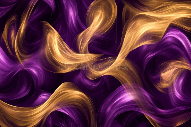 Abstract Fluid Ink Swirls in Deep Purple and Gold, Flowing Together To ...