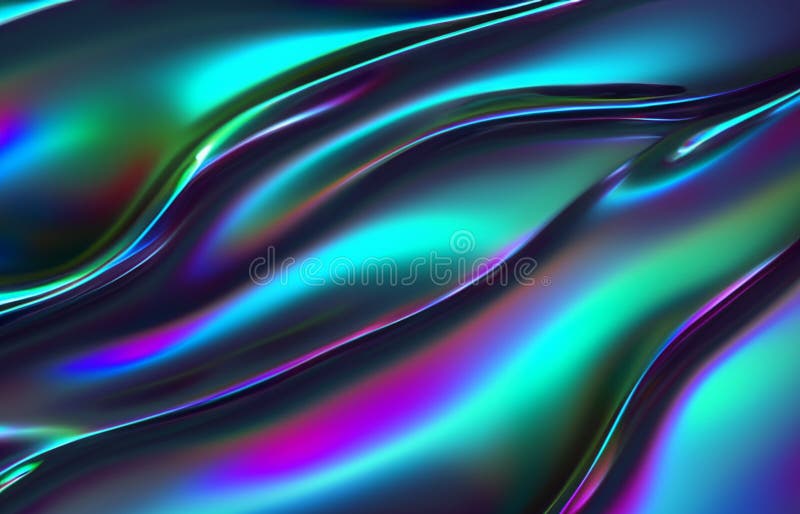 Abstract Fluid Render Holographic Iridescent Neon Curved Wave Stock ...