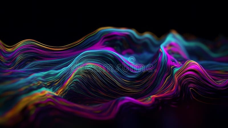 Abstract Fluid Iridescent Holographic Neon Curved Wave in Motion Colorful Background 3d Render ...