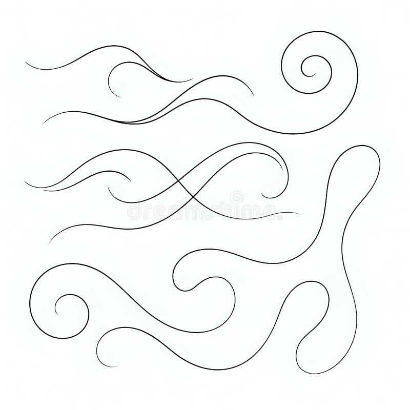 Abstract Fluid Line Art with Circular Shapes, White Background ...