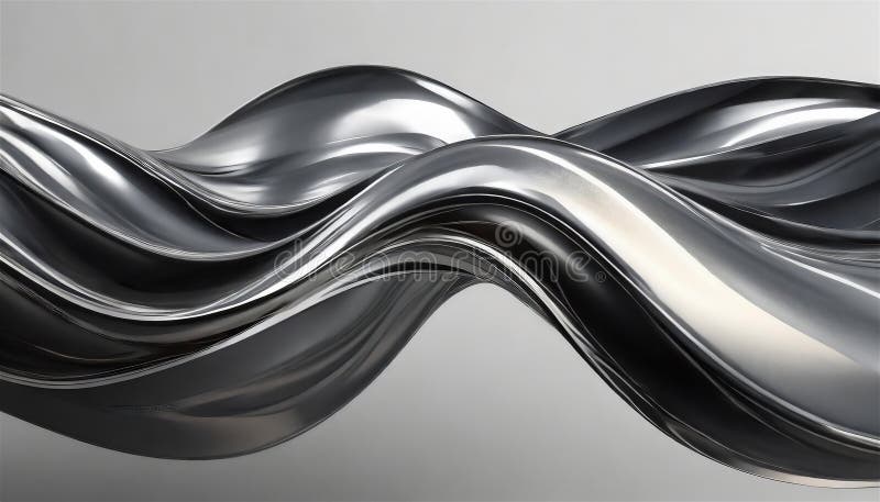 Abstract Fluid Metal Bent Form. Metallic Shiny Curved Wave in Motion ...