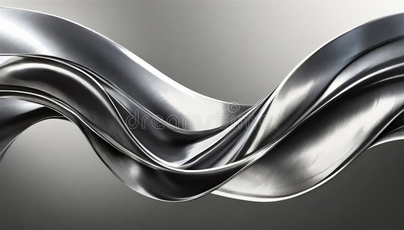 Abstract Fluid Metal Bent Form. Metallic Shiny Curved Wave in Motion ...