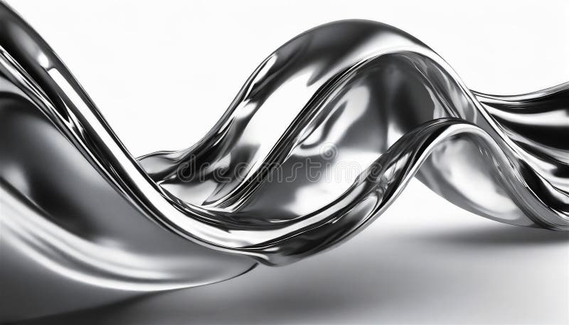Abstract Fluid Metal Bent Form. Metallic Shiny Curved Wave in Motion ...