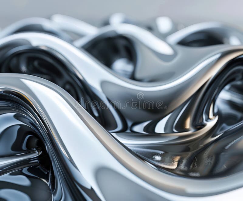 Abstract Fluid Metal with Shiny Chrome Texture in Artistic Display ...