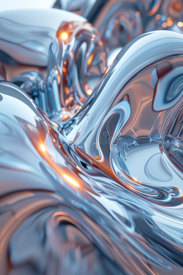 Abstract Fluid Metal with Shiny Chrome Texture and Warm Highlights ...