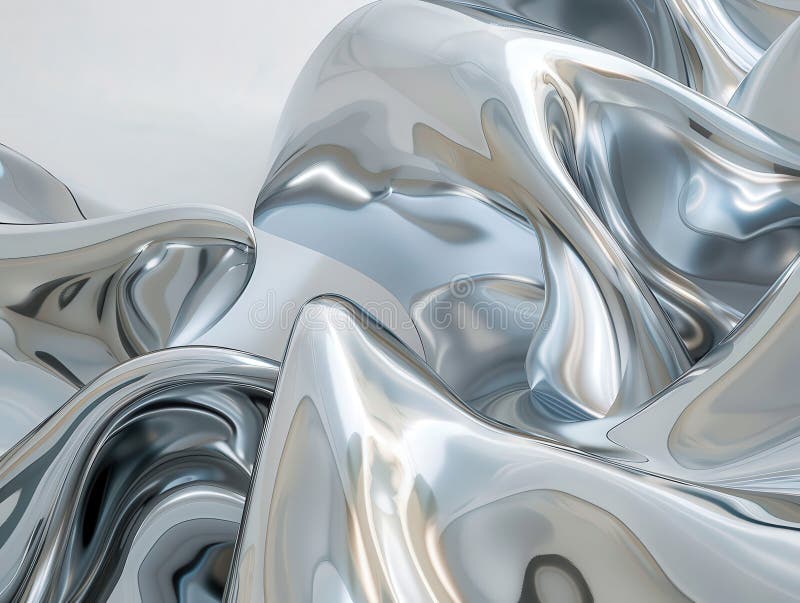 Abstract Fluid Metal Texture with Shiny Chrome Finish and Waves Stock ...