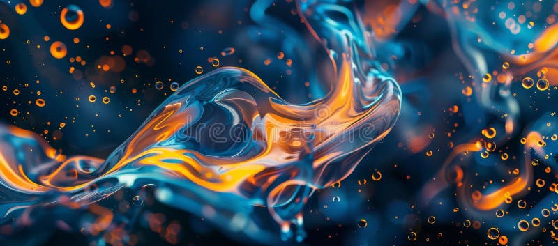 Abstract Fluid Orange and Blue Color Shapes on a Dark Background ...