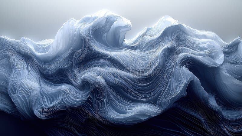Abstract Fluid Pattern in Soft Blue and White Tones with Flowing Wave ...