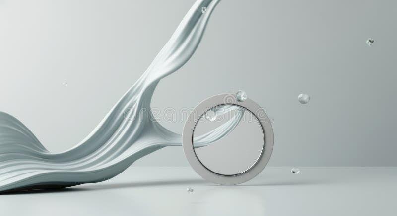 Abstract Fluid Sculpture with Metallic Ring and Floating Bubbles Stock ...