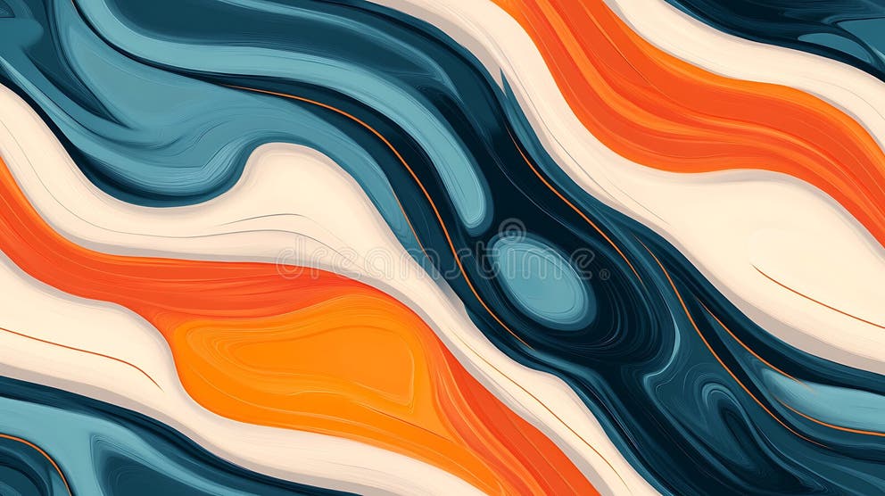 Abstract Fluid Swirls Teal Orange and Cream Waves Pattern Stock ...